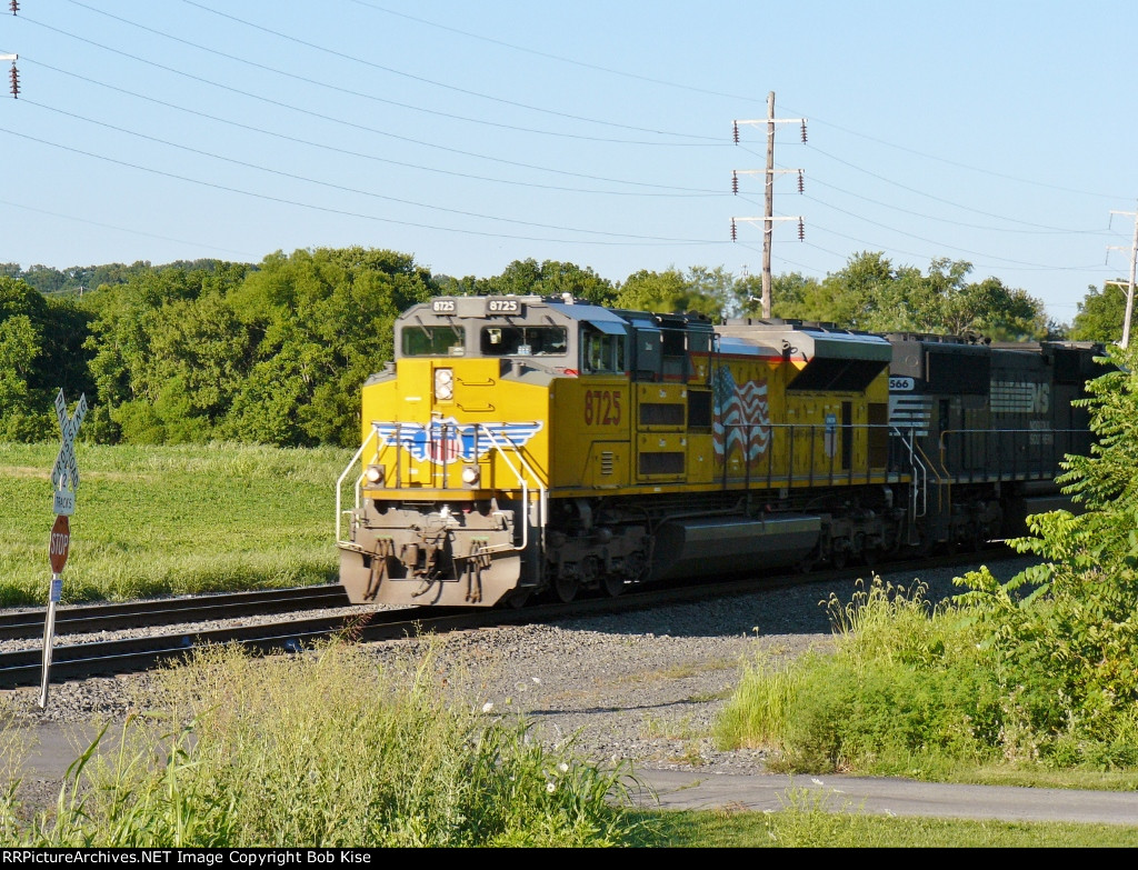 UP power leads the 15T, west on 2 at full track speed